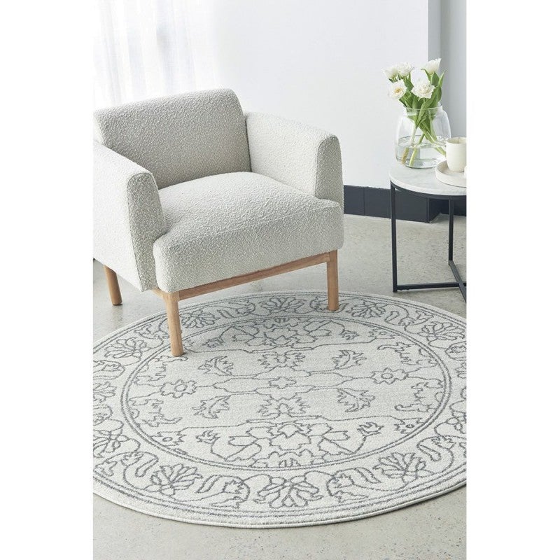 Paradise Bjorn Modern Round Rug, 240cm, Off White / Grey