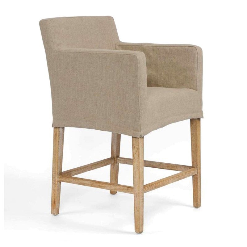 Antibes Linen Fabric & Oak Timber Bar Stool