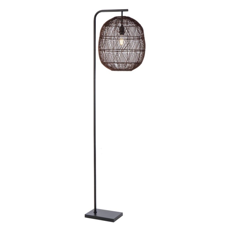 Rana Rattan & Iron Floor Lamp, Brown / Black