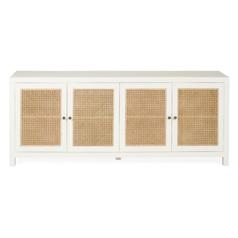 Saoro Teak Timber & Rattan 4 Door Sideboard, 200cm, White