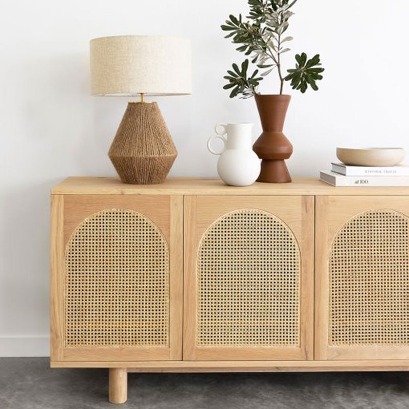 Sandestin American Oak Timber & Rattan 6 Arch Door Sideboard, 300cm ...