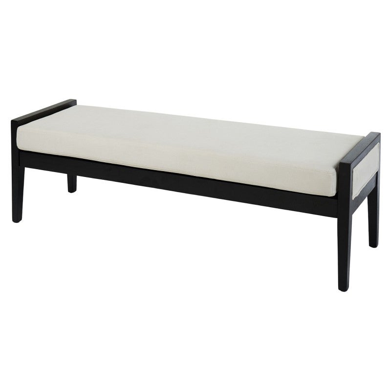 Society Home Altair Fabric & Timber Hamptons Ottoman Bench, Black / Cream
