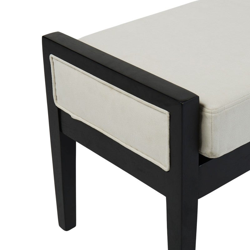 Society Home Altair Fabric & Timber Hamptons Ottoman Bench, Black / Cream