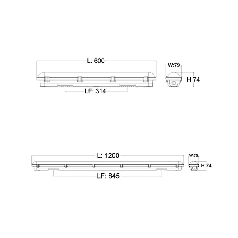 Masonic IP65 Dual Power Indoor / Outdoor LED Batten Light, 9W / 18W, CCT