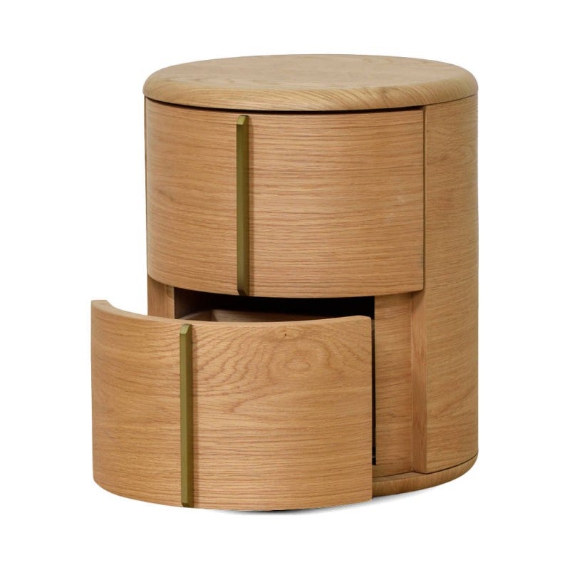 Landon Wooden Round Bedside Table, Natural