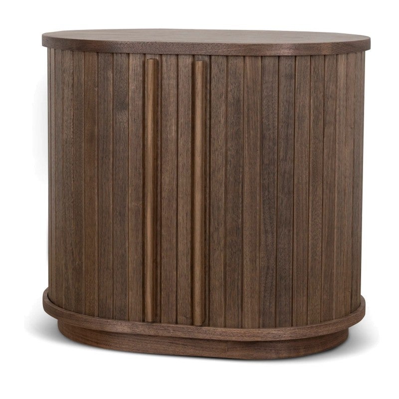 Elian Wooden Sliding Door Oval Side Table, Walnut