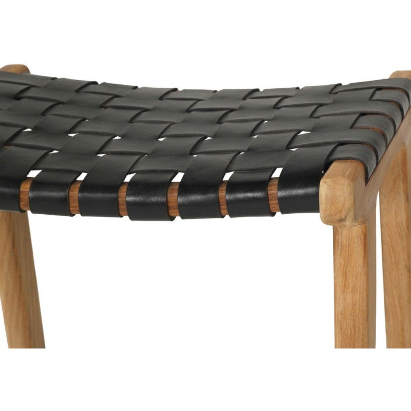 Bredbo Leather Straps & Teak Timber Saddle Counter Stool, Black / Natural