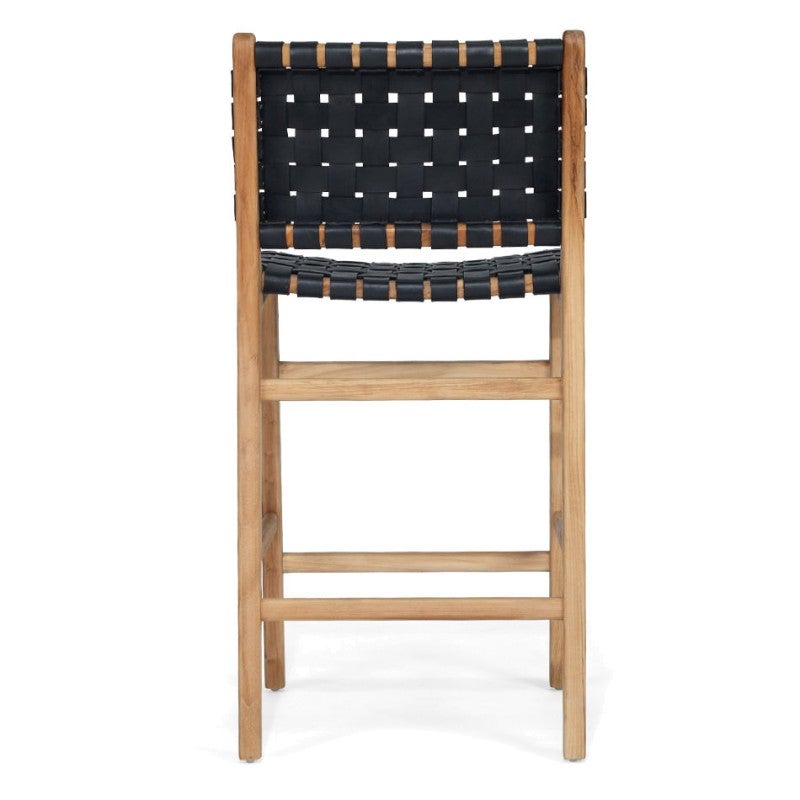 Bredbo Leather Straps & Teak Timber Counter Stool, Black / Natural