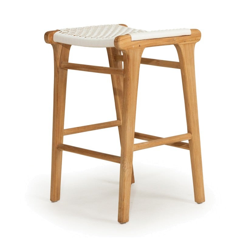 Zac Teak Timber & Woven Cord Indoor / Outdoor Backless Counter Stool ...