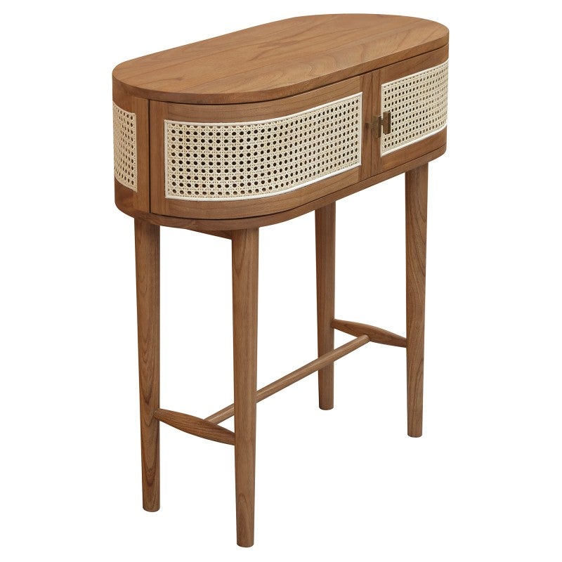 Kelly Mindi Wood & Rattan 2 Door Oval Hall Table, 80cm, Almond