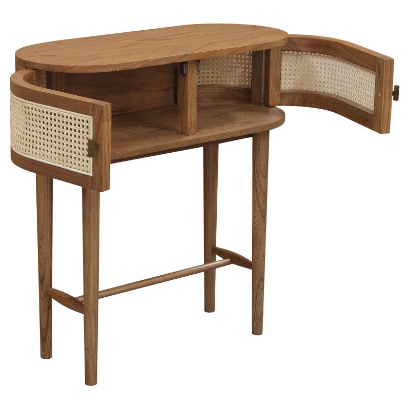 Kelly Mindi Wood & Rattan 2 Door Oval Hall Table, 80cm, Almond