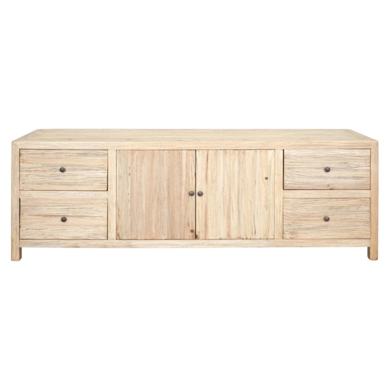 Sheraton Tomes Timber 2 Door 4 Drawer TV Unit, 180cm, Distressed Natural