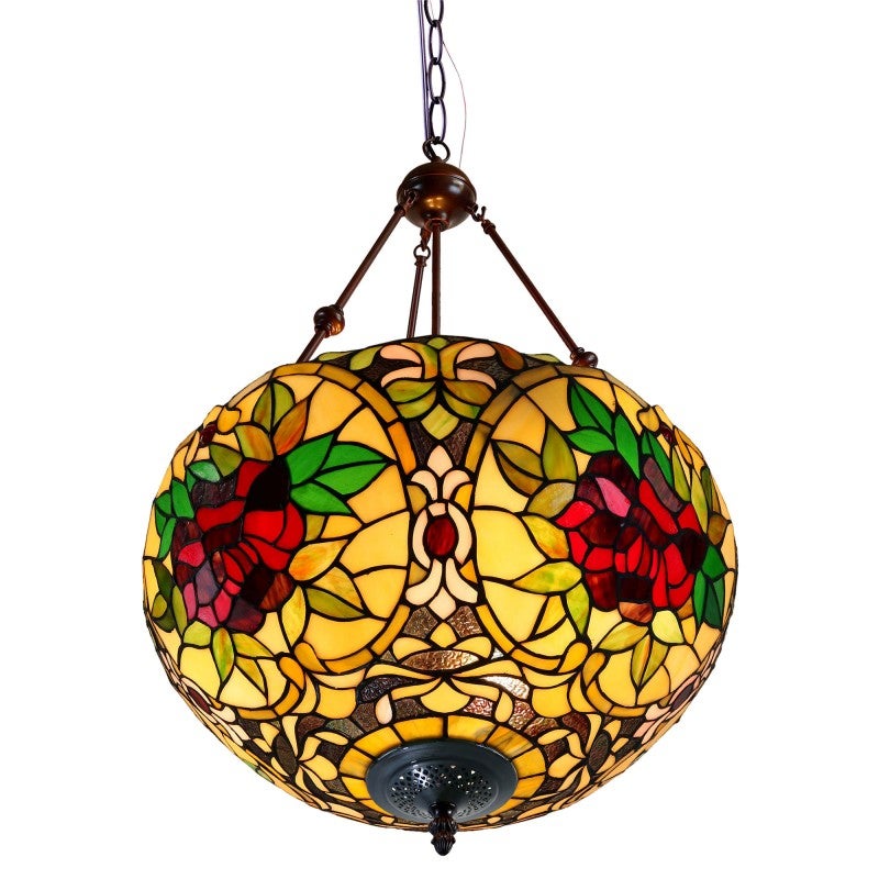 Red Camellia Tiffany Style Stained Glass Uplighter Pendant Light