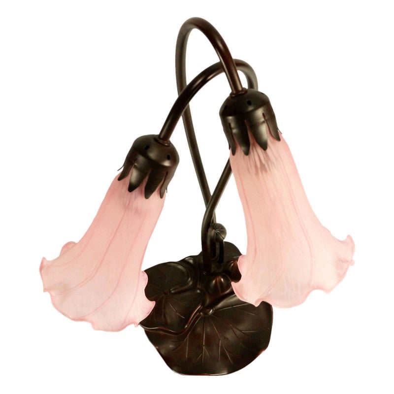 Lily Tiffany Style Stained Glass Flower Table Lamp, Double Shade, Pink