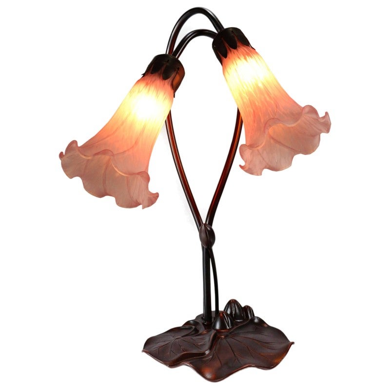 Lily Tiffany Style Stained Glass Flower Table Lamp, Double Shade, Pink