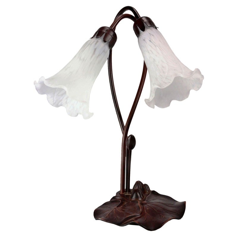 Lily Tiffany Style Stained Glass Flower Table Lamp, Double Shade, White