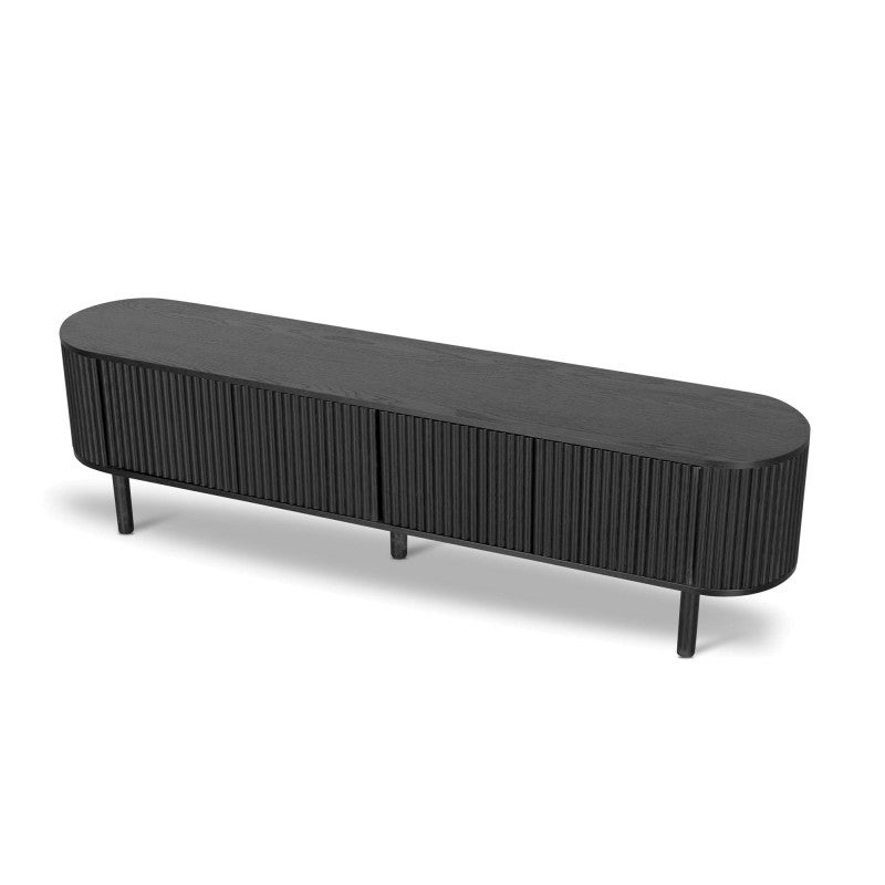 Malin Wooden 4 Door Oval TV Unit, 200cm, Black
