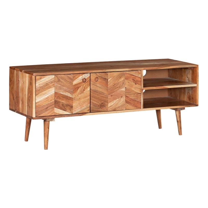 Flinders Herringbone Mango Wood 2 Door TV Unit, 130cm