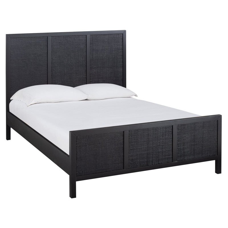 Santorini Timber & Rattan Bed, Queen, Black