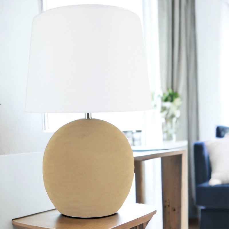 Kima Round Ceramic Base Table Lamp, Tan