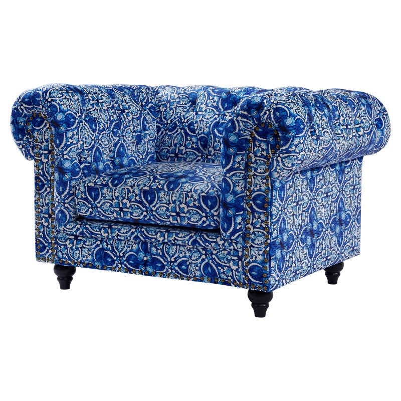 Chanster Velvet Fabric Chesterfield Armchair, Blue Morocco