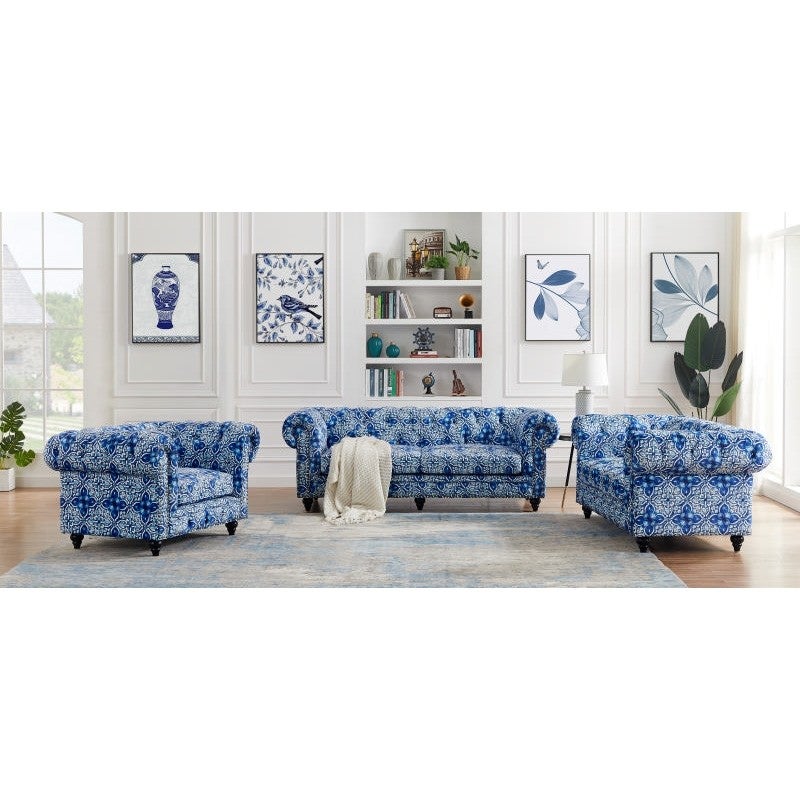 Chanster Velvet Fabric Chesterfield Armchair, Blue Morocco