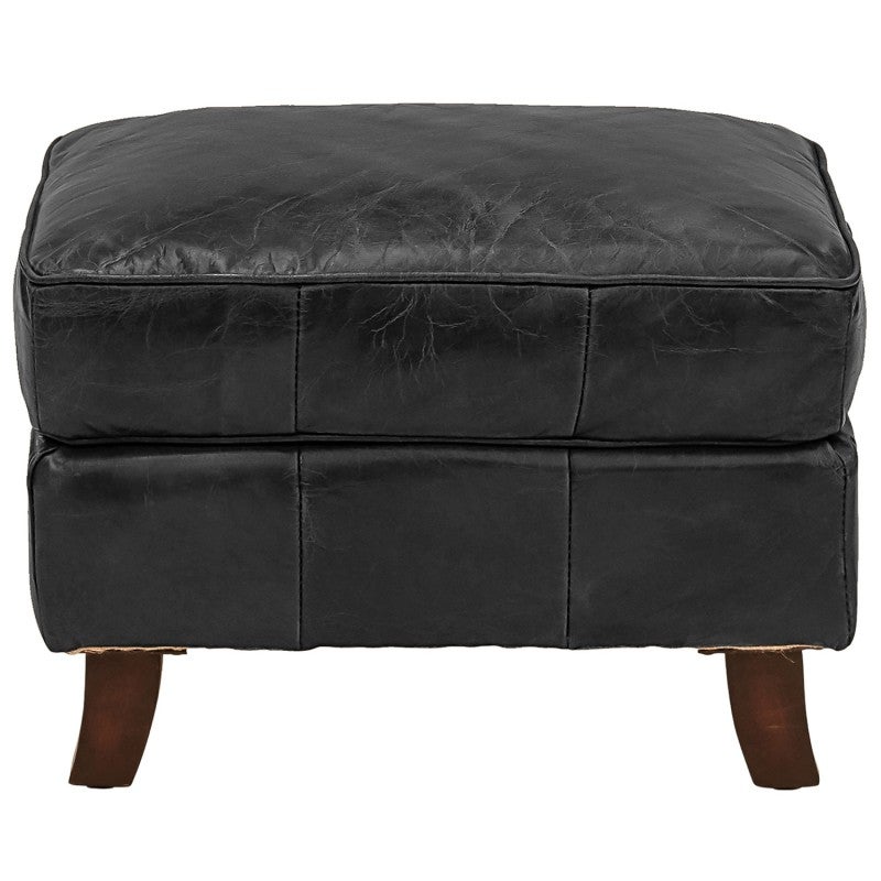 Ripon Aged Leather Ottoman, Black