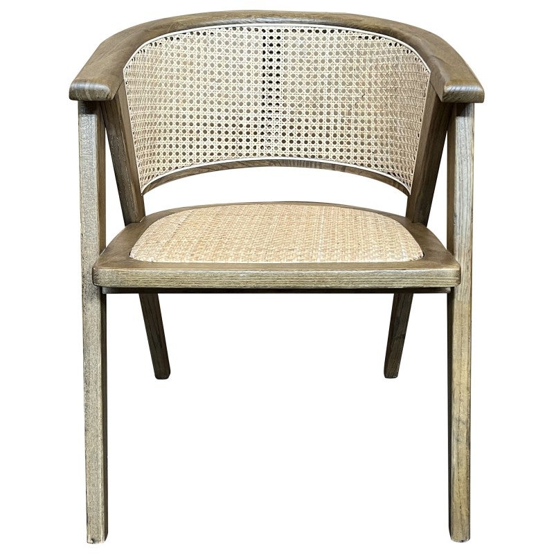 Caribbean Elm Timber & Rattan Carver Dining Chair, Antique Natural