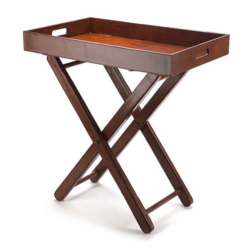 Portel Leather & Timber Foldable Butlers Tray Table, Tan