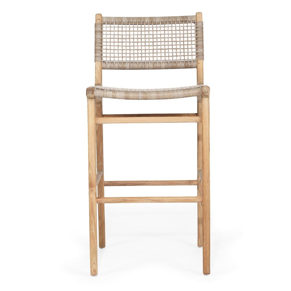 Zac Teak Timber & Woven Cord Indoor / Outdoor Bar Stool, Washed Grey ...