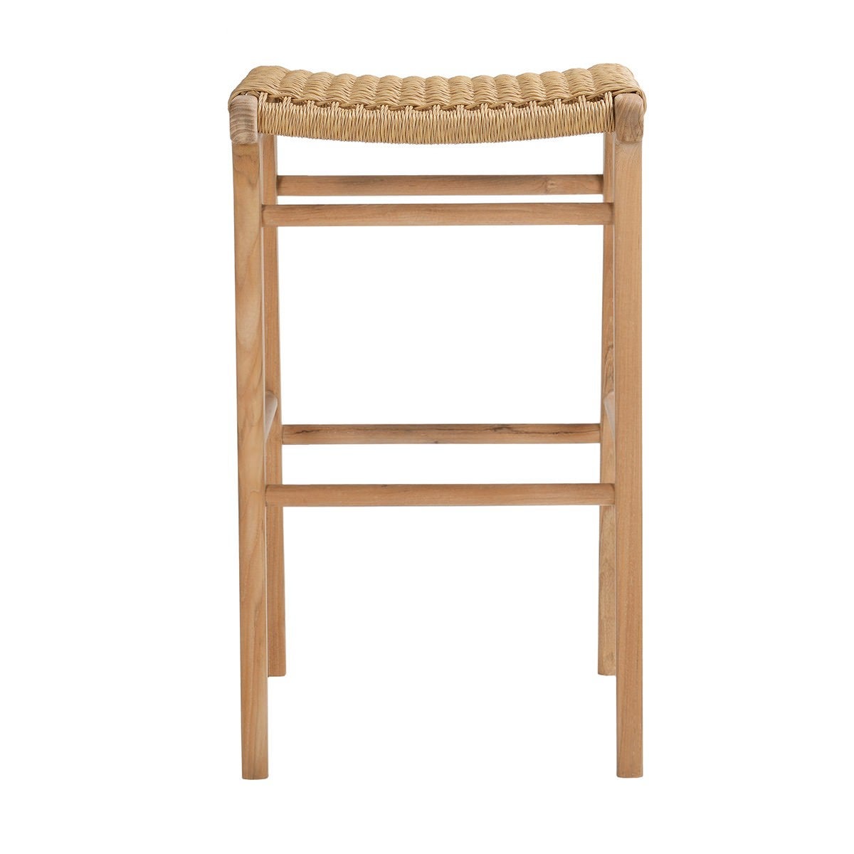 Zac Teak Timber & Woven Cord Indoor / Outdoor Backless Bar Stool, Sand ...