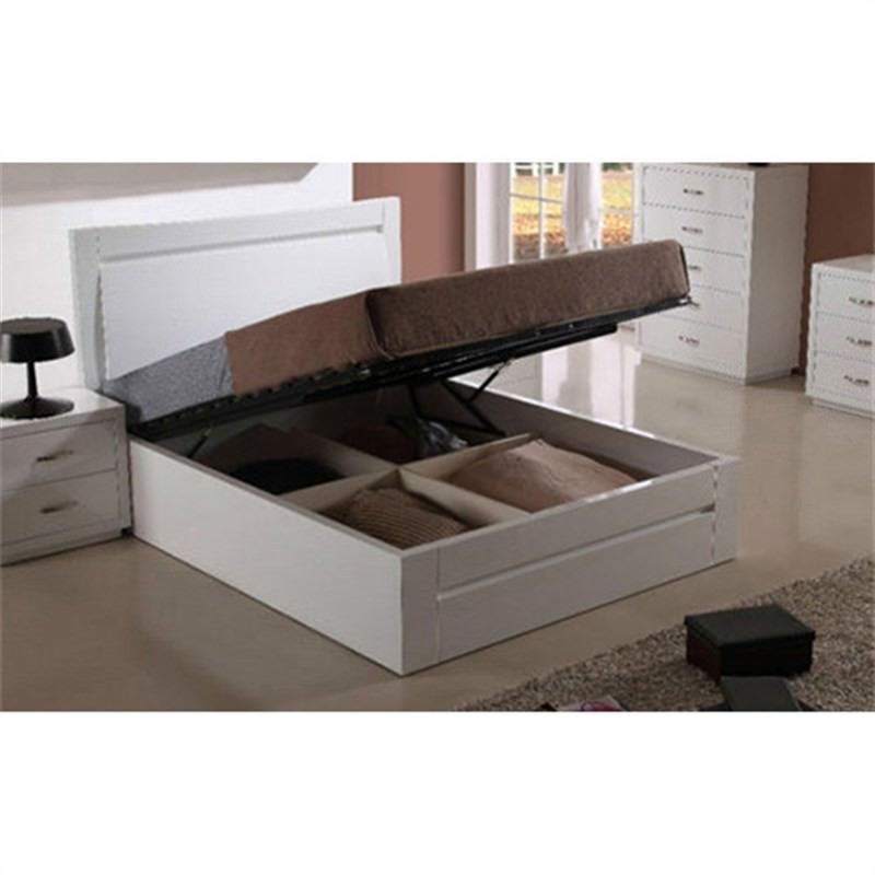 WD-171 High Gloss Double Bed Lift Up in High Gloss White MDF