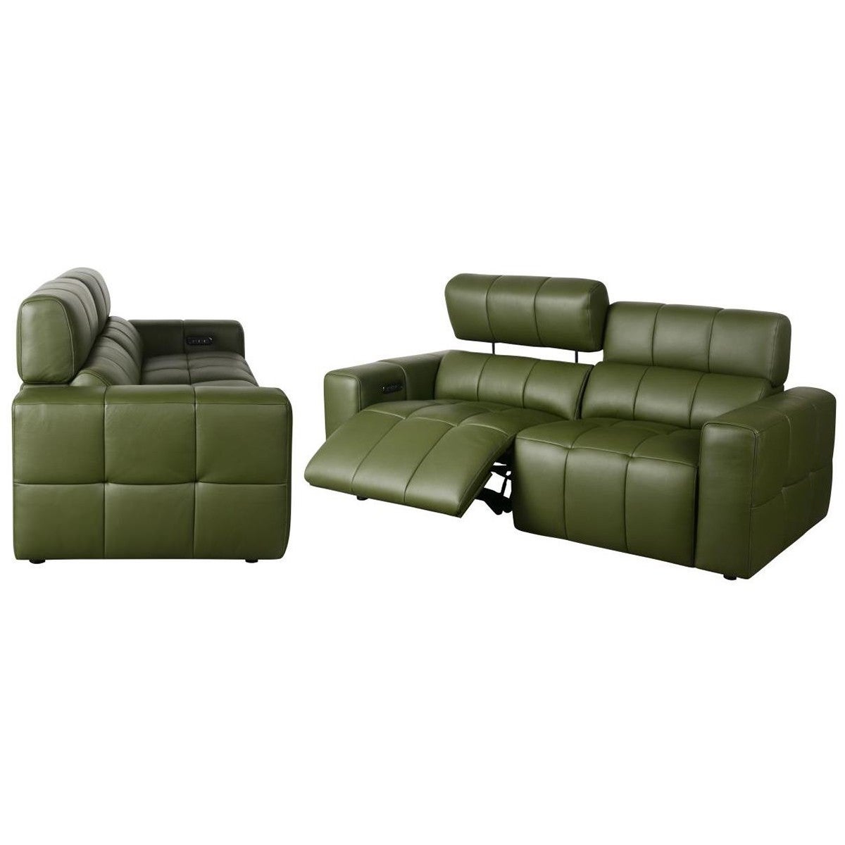 Castello 2 Piece Leather Electric Recliner Sofa Set, 3+2 Seater, Forest ...