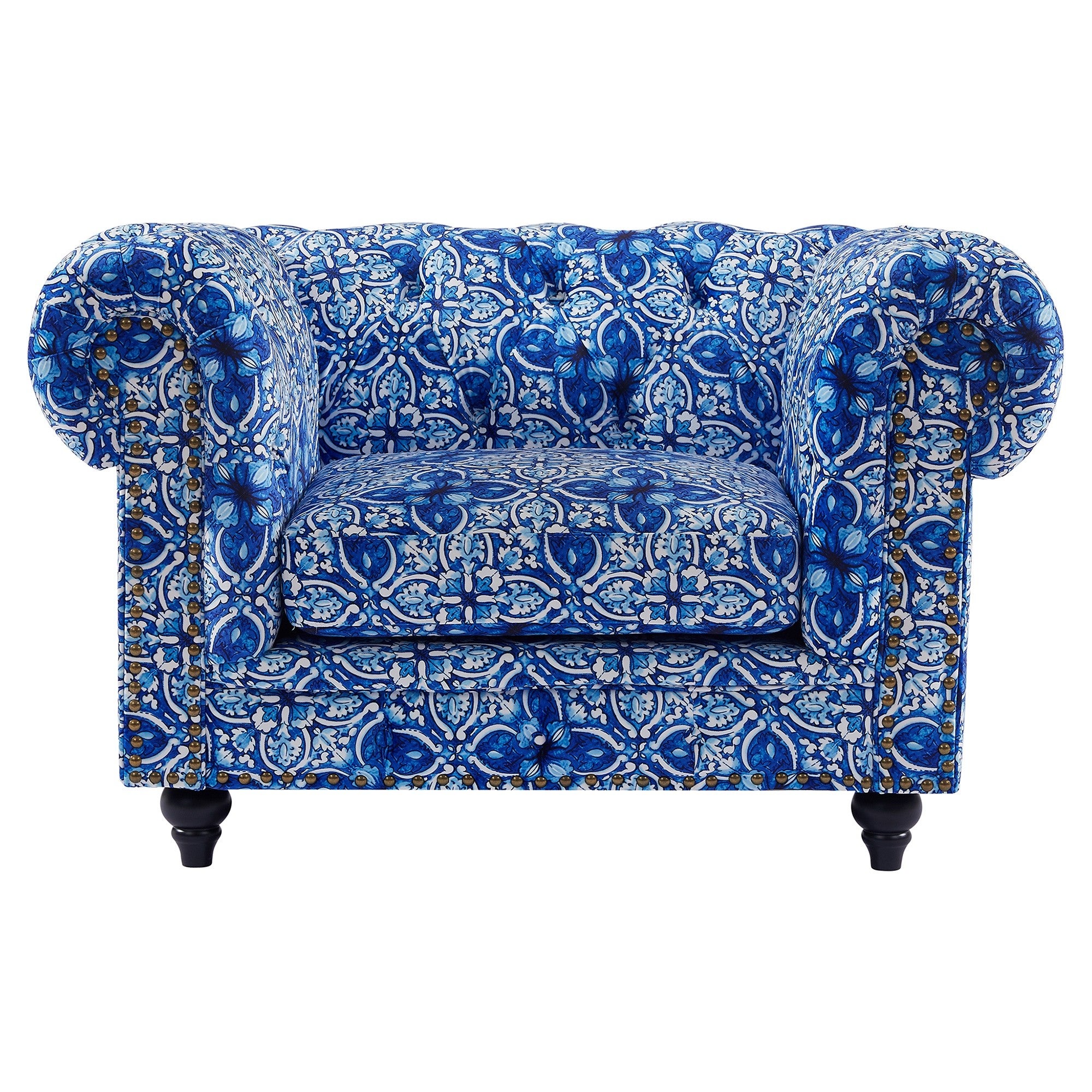 Chanster Velvet Fabric Chesterfield Armchair, Blue Morocco