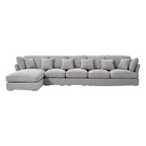 Armoni Cotton Linen Fabric Corner Sofa, 5 Seater with LHF Chaise, Light Grey