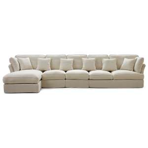 Armoni Cotton Linen Fabric Corner Sofa, 5 Seater with LHF Chaise, Off White