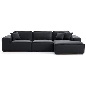 Velotia Modern Leather Modular Sofa, 2 Seater with RHF Chaise, Black