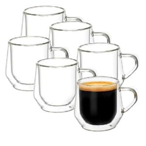 Avanti Capri Double Wall Glass Coffee Cup, Set of 6, 250ml