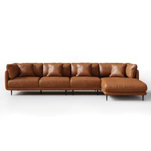 Morrigan Modern Leather Corner Sofa, 4 Seater with RHF Chaise, Brown