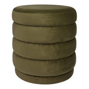 Demi Velvet Fabric Round Ottoman Stool, Olive