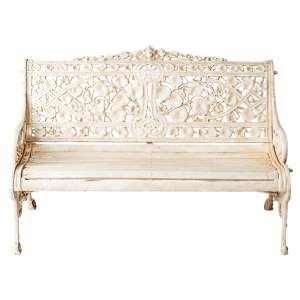 Turenza Cast Iron & Timber Garden Bench, 132cm, Antique White
