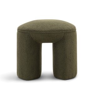 Remi Teddy Fabric Round Ottoman Stool, Moss