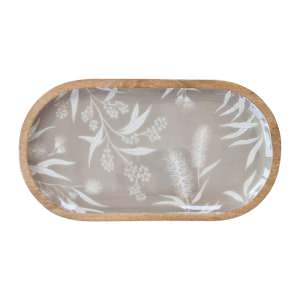 Bindi Mango Wood Oval Serving Tray, Beige