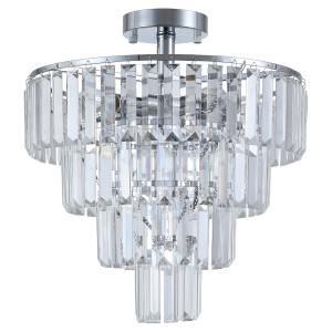 Four Drop Metal & Crystal Glass Droplet Batten Fix Ceiling Light, Chrome
