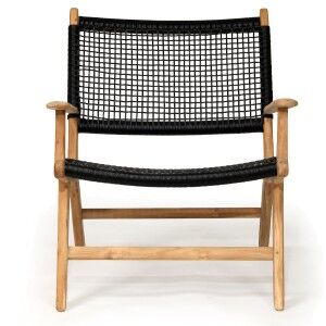 Zac Teak Timber & Woven Cord Indoor / Outdoor Lounge Armchair, Black ...