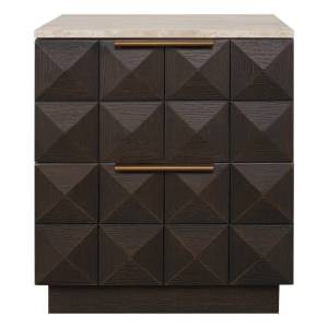 Benedict Travertine & Oak Timber Bedside Table, Sand / Smoked Oak