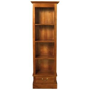Tasmania Mahogany Timber Slim Bookcase with Single Drawer, Light Pecan