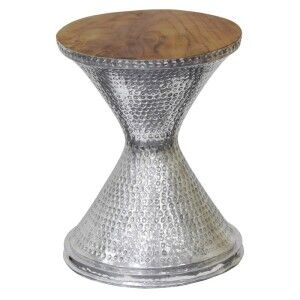 Alaric Teak Timber Top Aluminium Hourglass Stool / Side Table