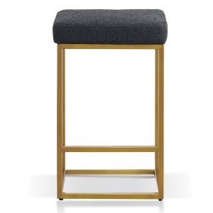 Pentax Boucle Fabric & Metal Backless Counter Stool, Black / Gold