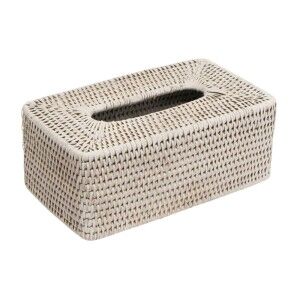 Coco Rattan Rectangular Tissue Box, White Wash